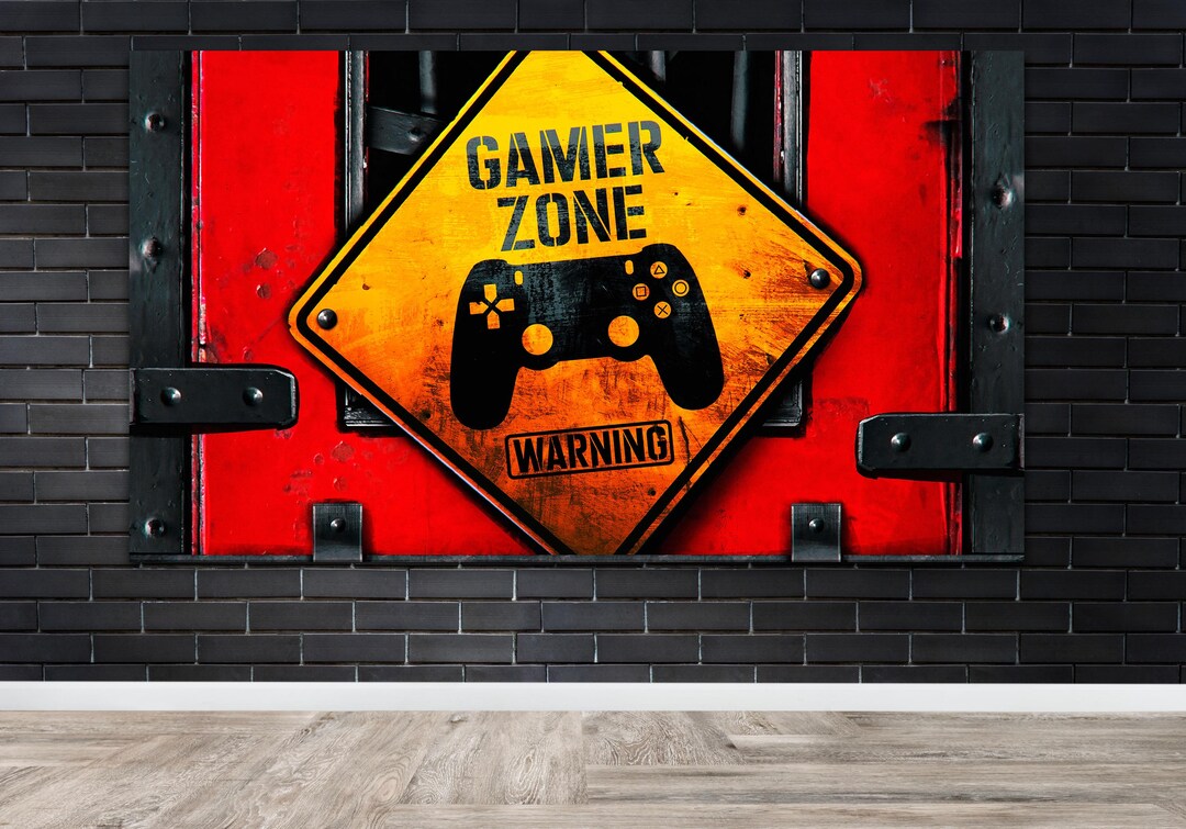 Gamer Zone Warning Sign Canvas: Video Game Room Decor - Etsy