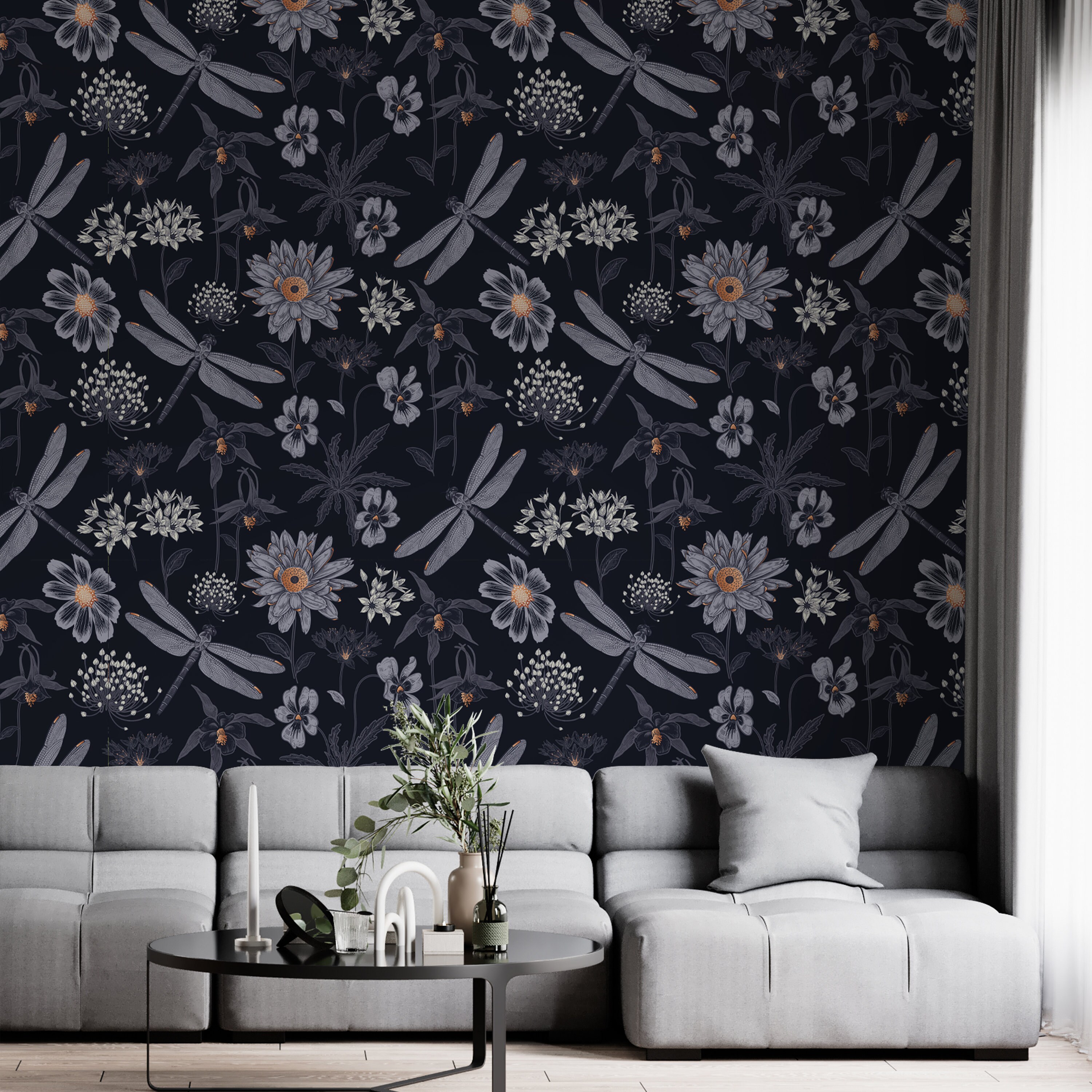 Navy Blue Botanical Wallpaper Peel and Stick Herbs Wall - Etsy