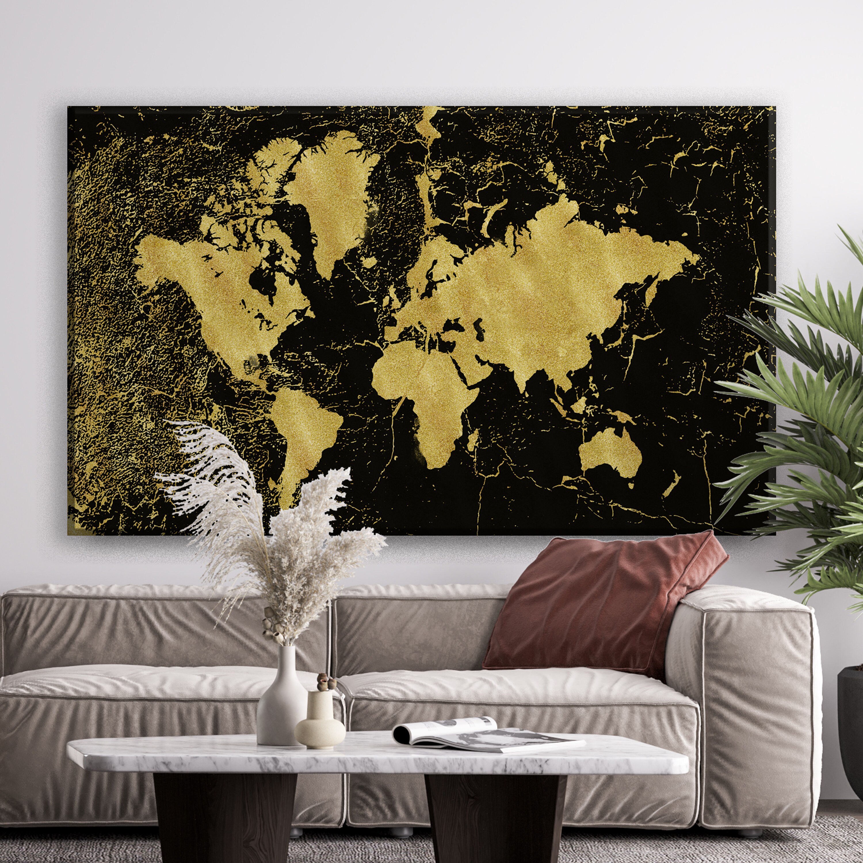 Dark World Map Canvas Abstract World Map Large Wall Art - Etsy