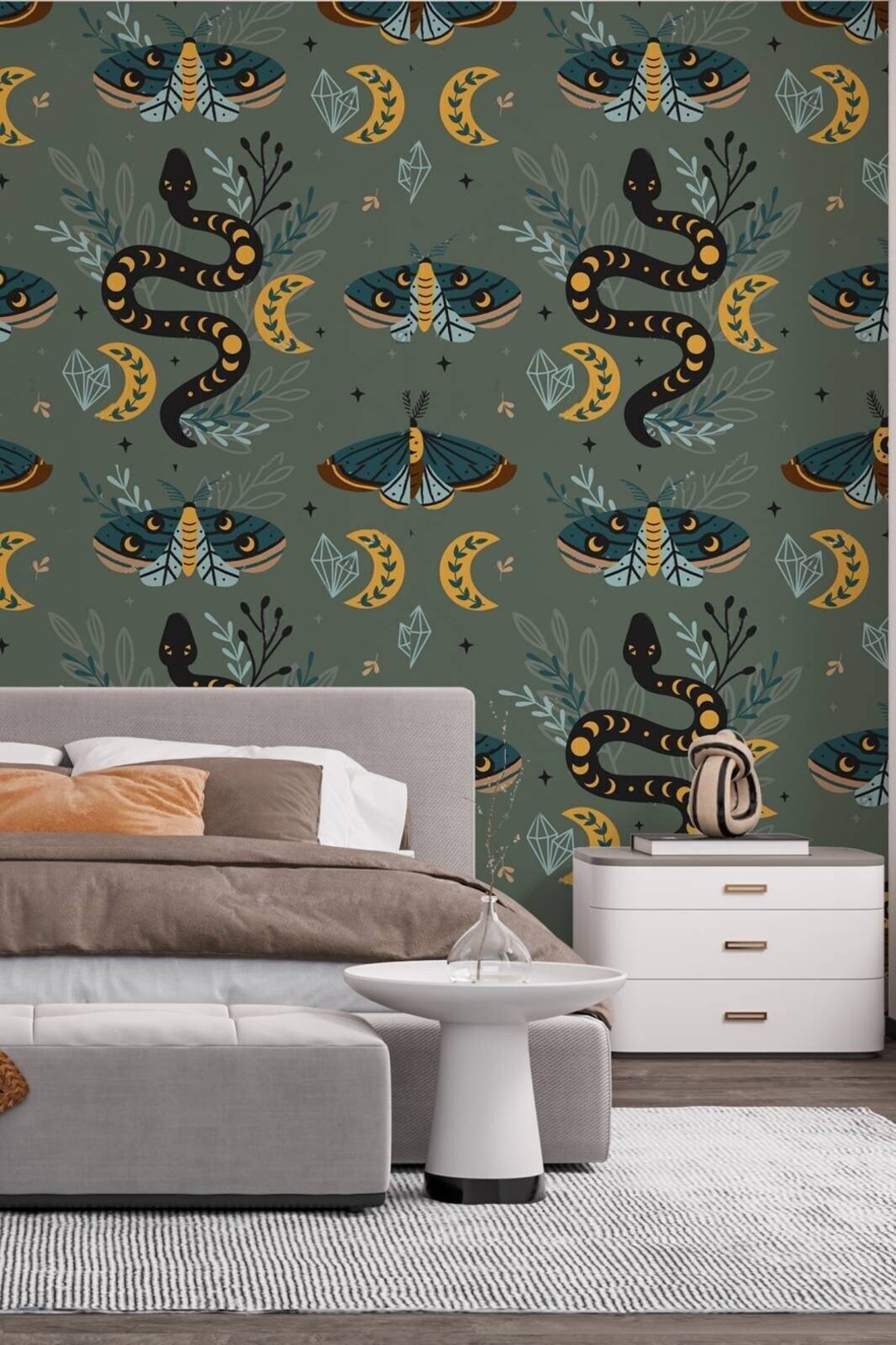 Removable Wallpaper Butterfly Moth Wallpaper Boho Vintage Moth and ...
