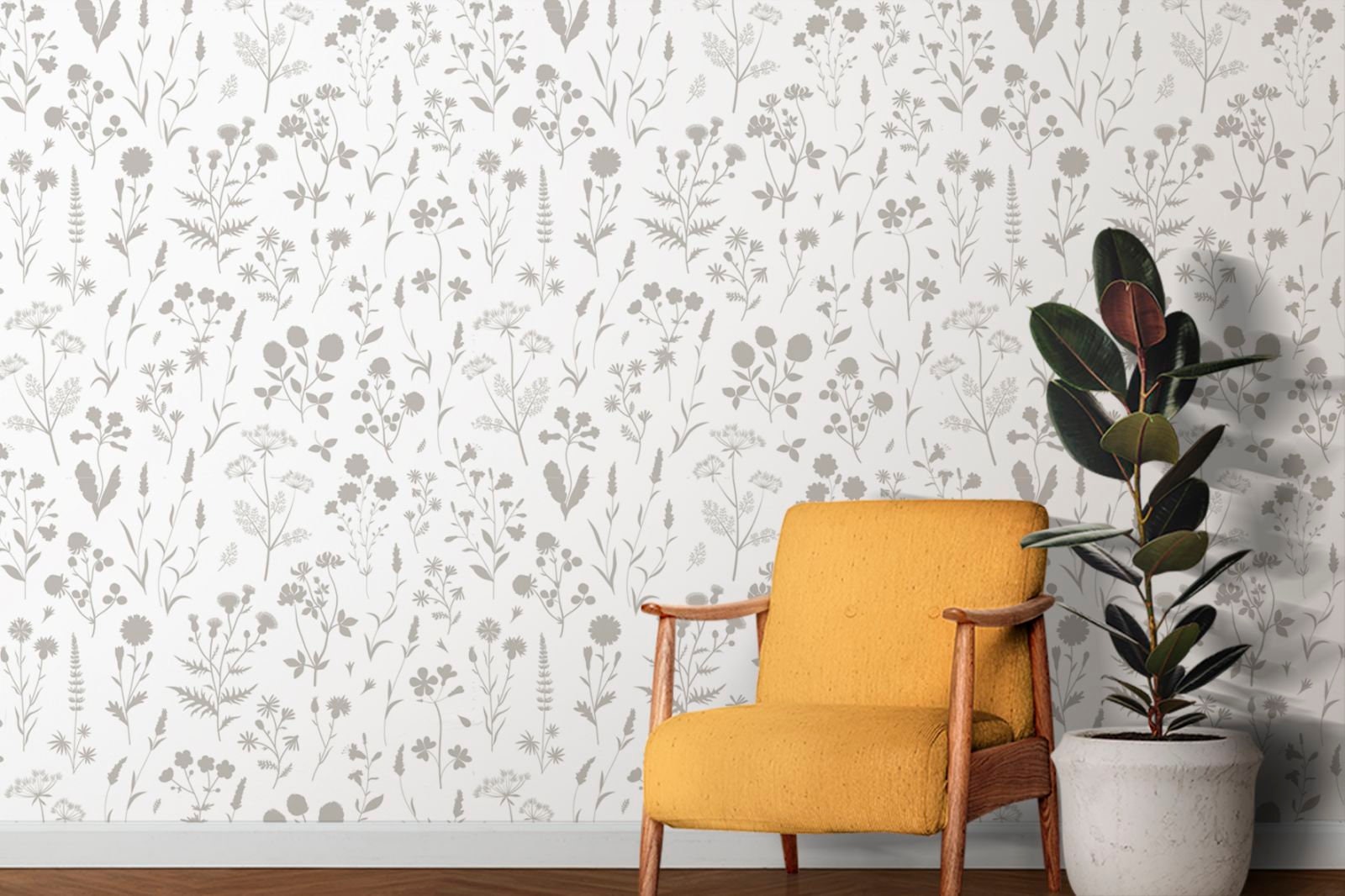 Neutral Floral Wallpaper Light Field Flowers Bohemian Wall - Etsy