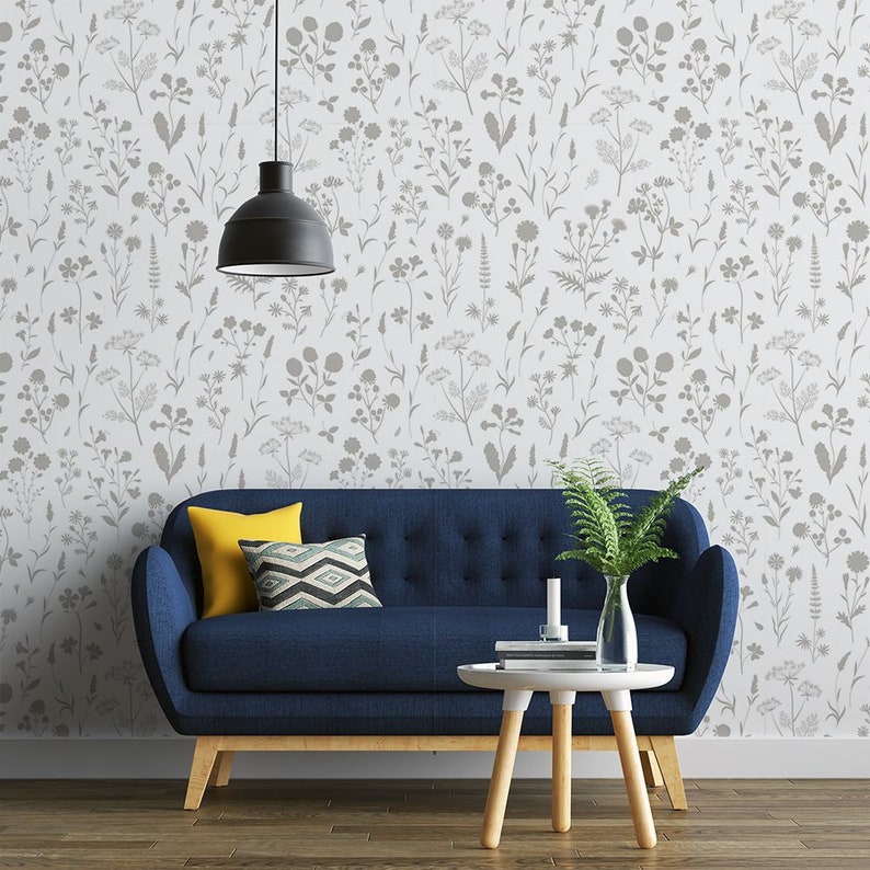 Neutral Floral Wallpaper Light Field Flowers Bohemian Wall - Etsy