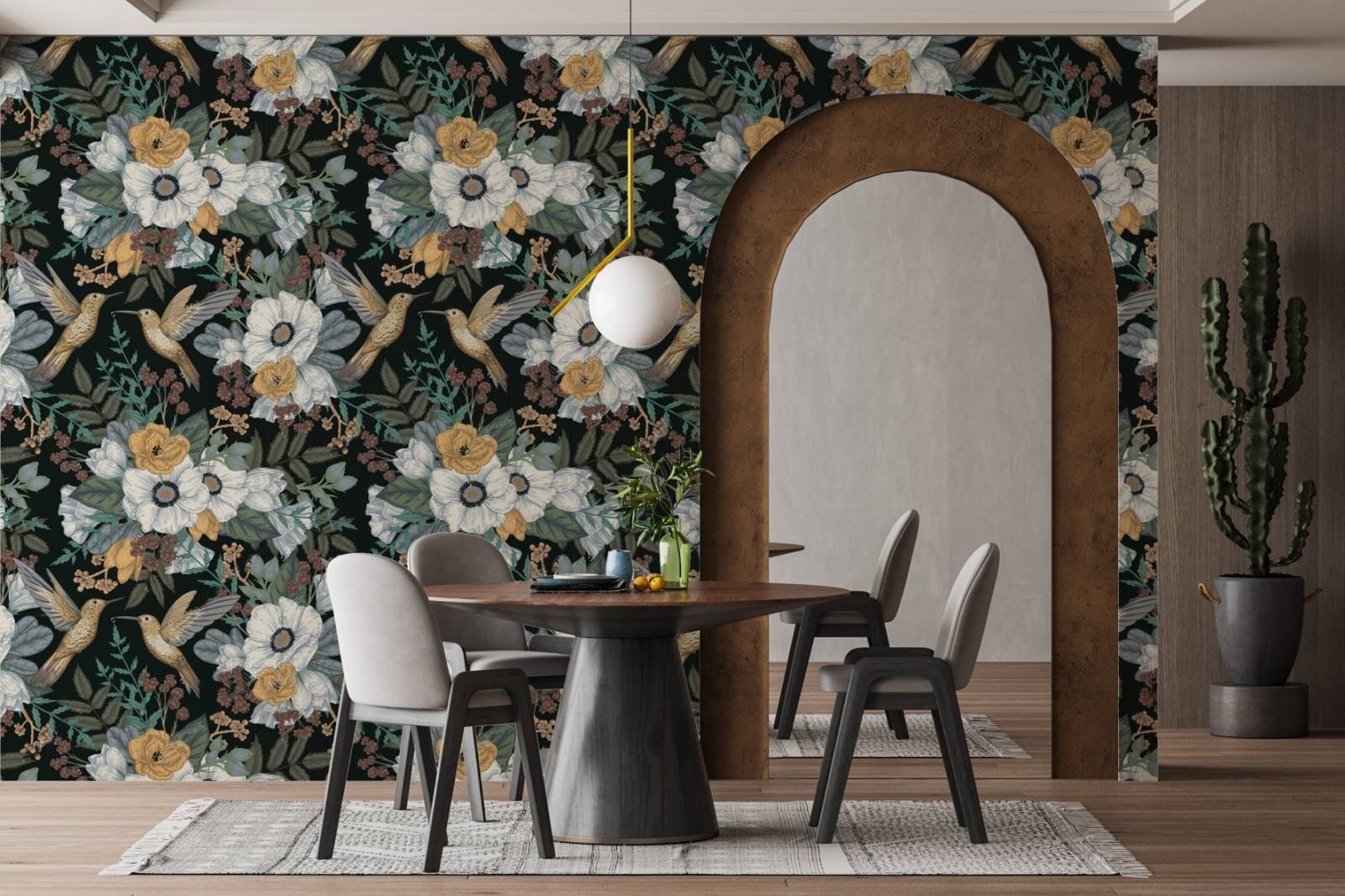 Dark Floral Wallpaper Birds Wall Mural Vintage Birds Wallpaper Peel and ...