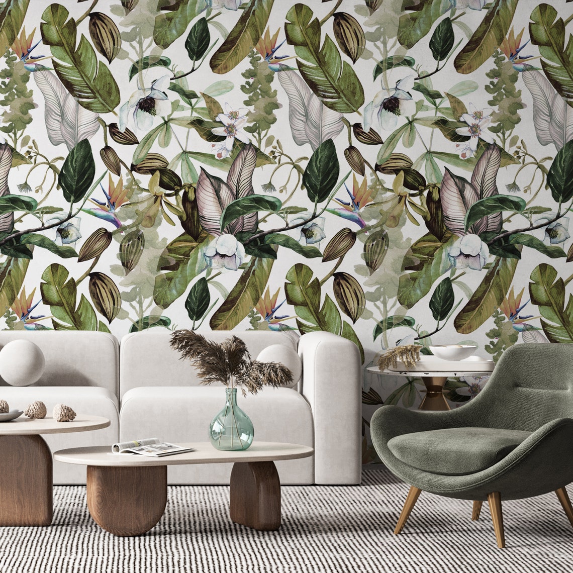 Botanical Wallpaper Peel and Stick, Floral Wall Mural, Removable ...