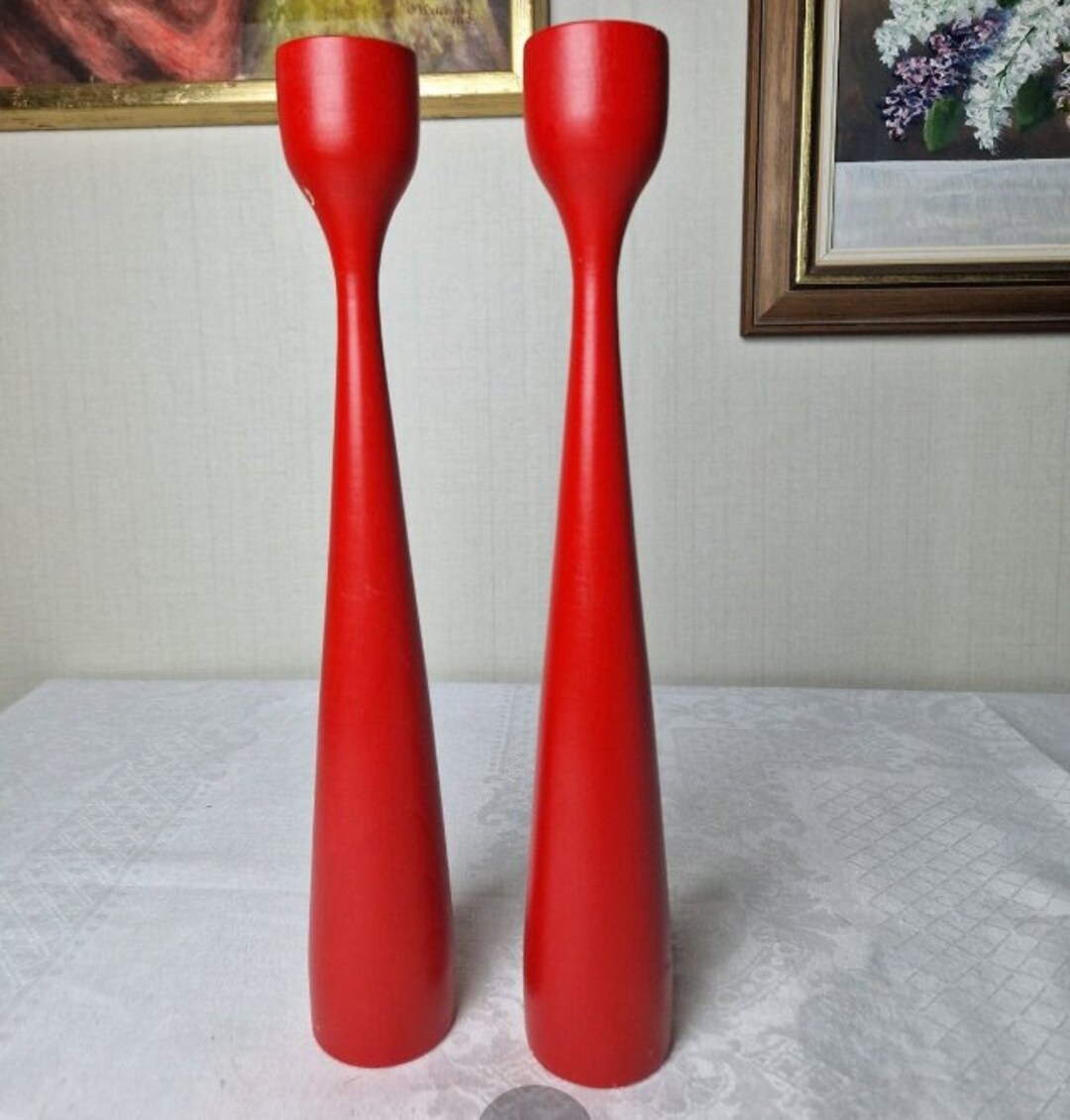 2 Wooden Danish Candlesticks. - Etsy
