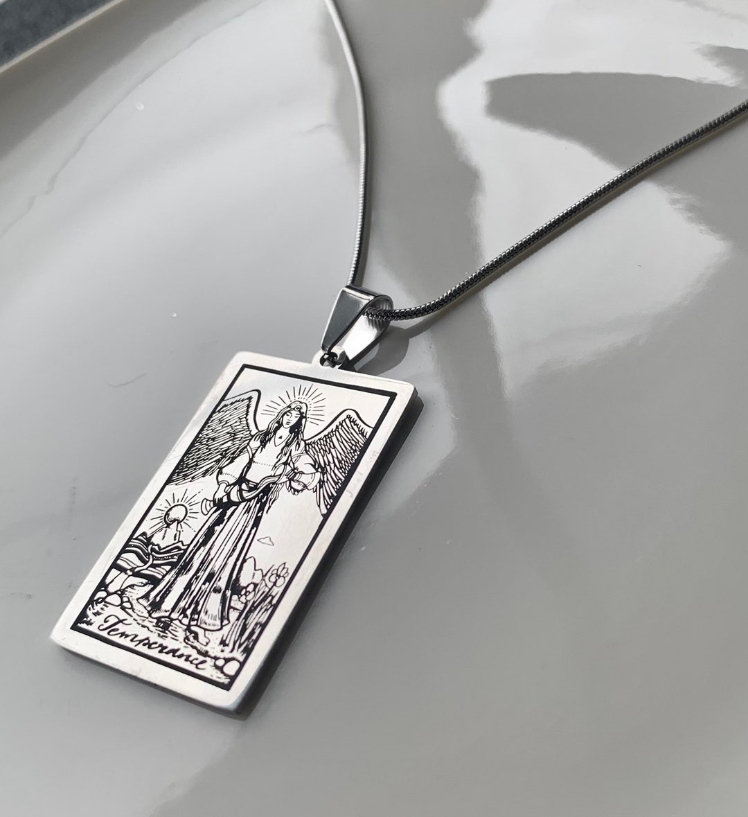 Temperance Tarot Card Stainless Steel Necklace, 18” Stainless Steel ...
