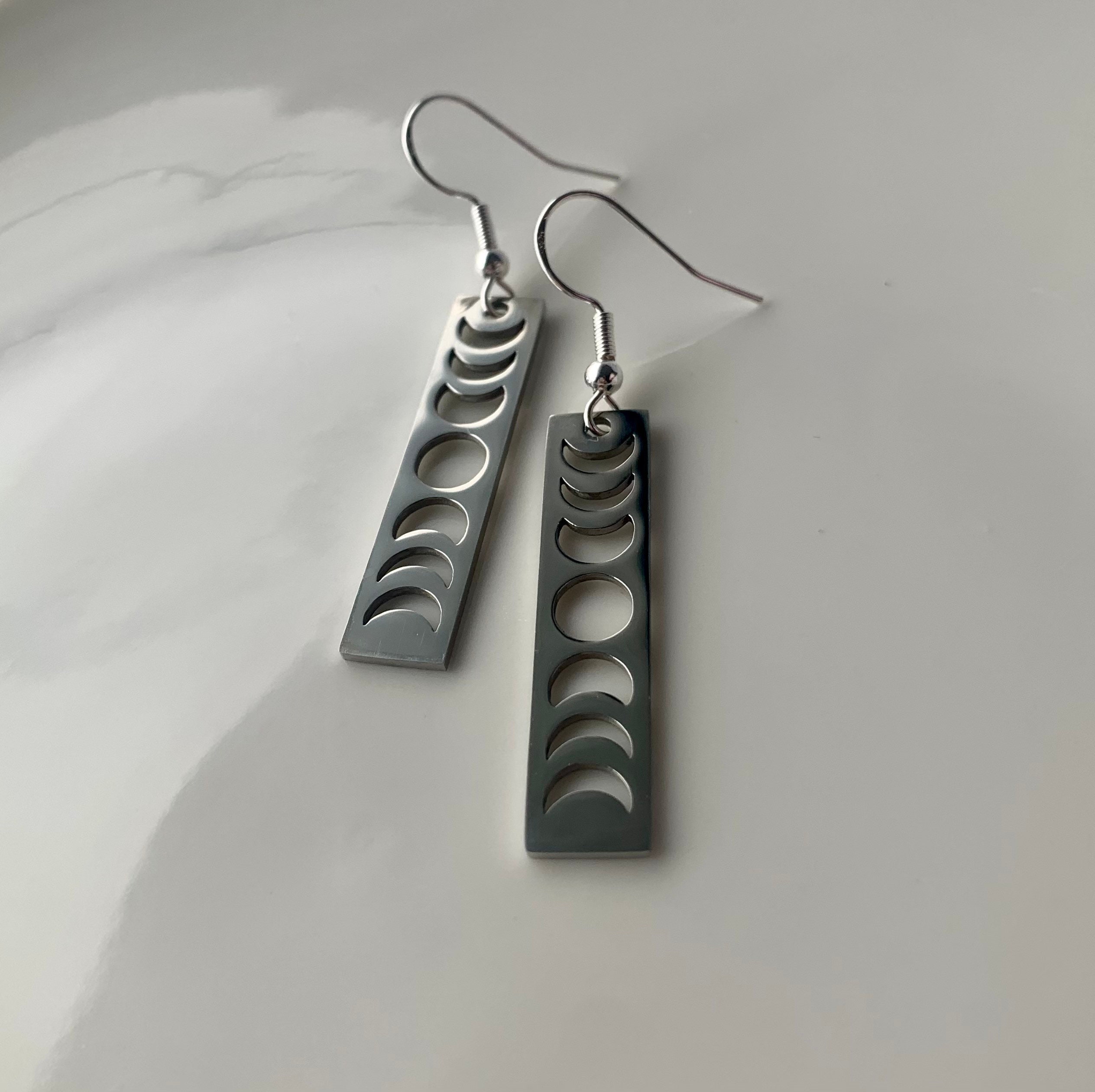Moon Phase Bar Silver Stainless Steel Earrings, Astronomy Gifts, Gift ...