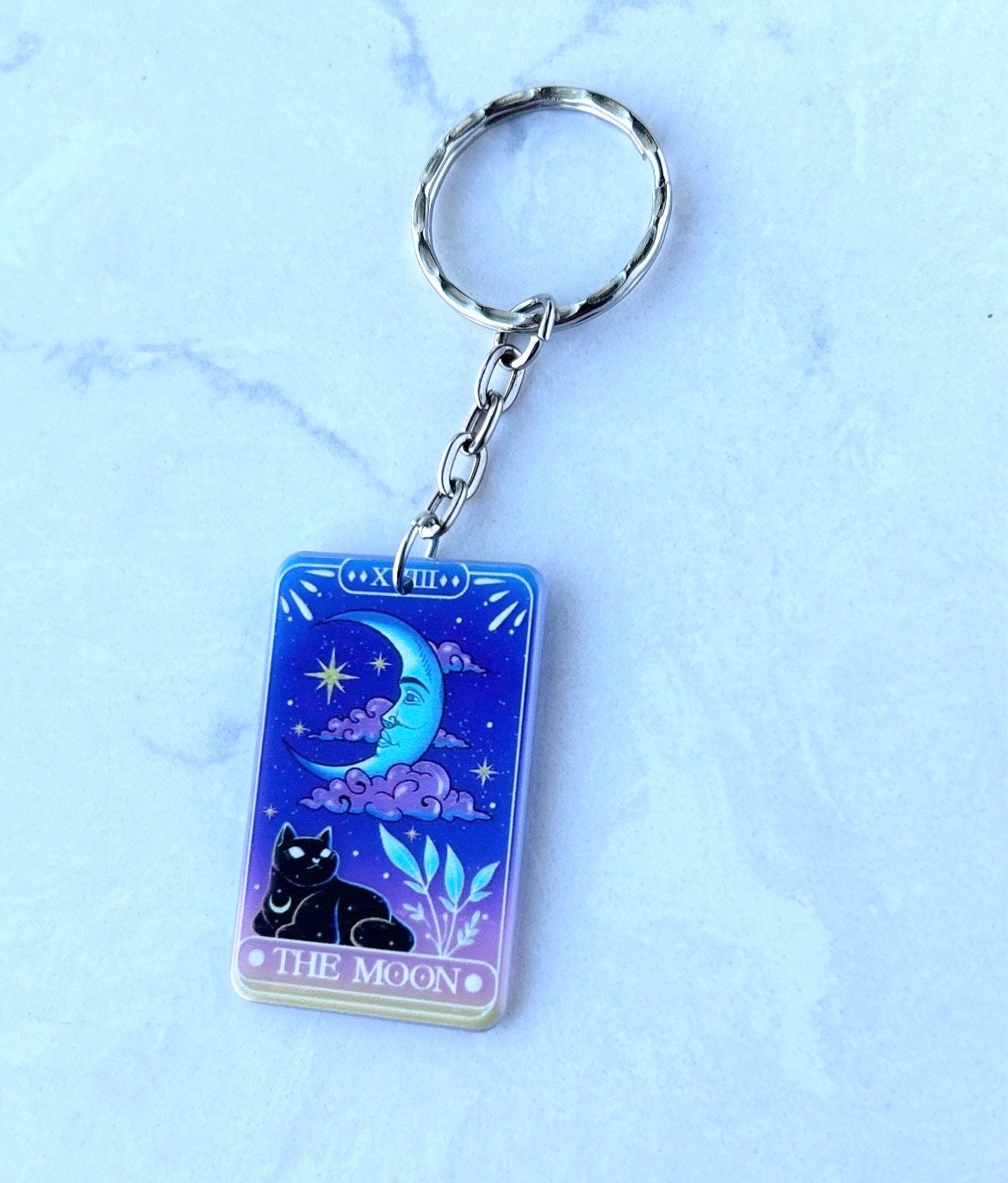 The Moon Tarot Card Keychain, Black Cat, Gifts for Her, Tarot Gifts ...