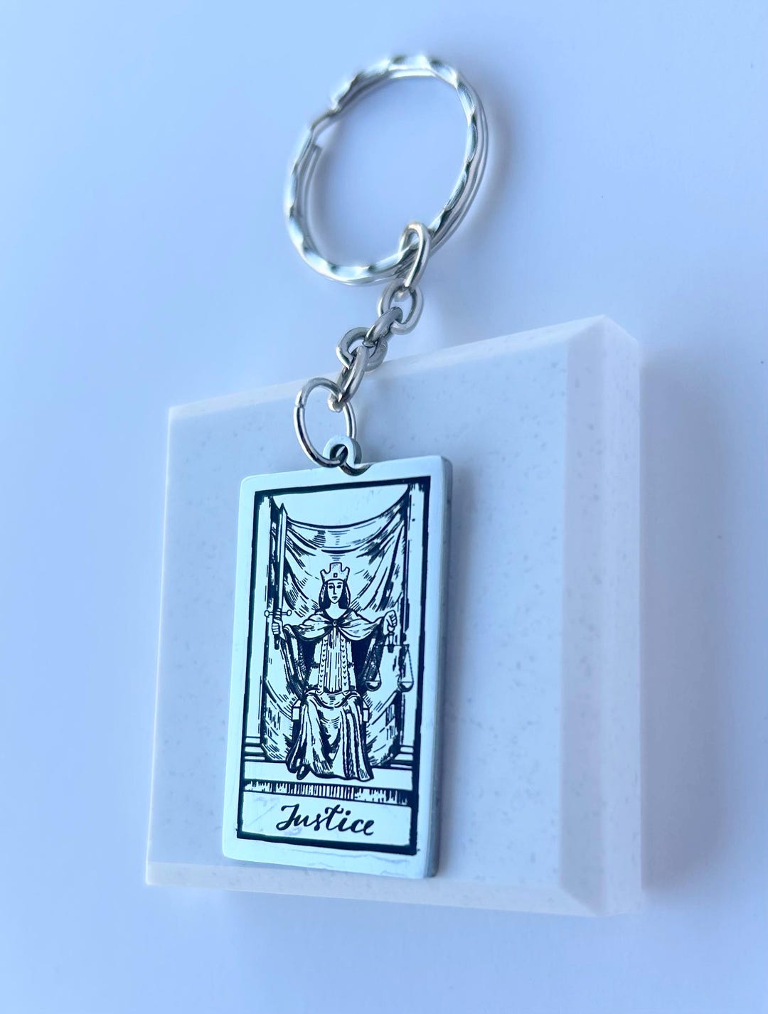 Justice Tarot Card Keychain, 201 Stainless Steel, Zodiac Sign Libra ...