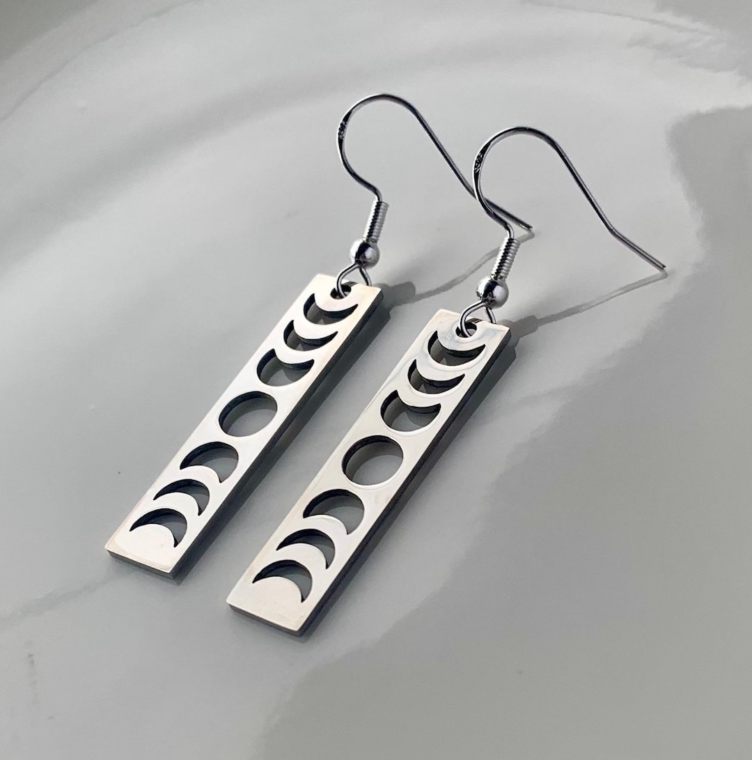 Moon Phase Bar Silver Stainless Steel Earrings, Astronomy Gifts, Gift ...