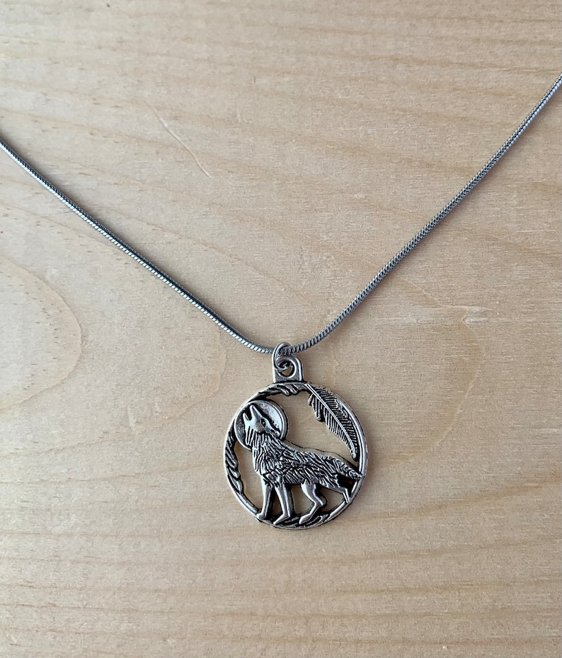 Howling Wolf Moon Feather Antique Silver Necklace, Native American ...
