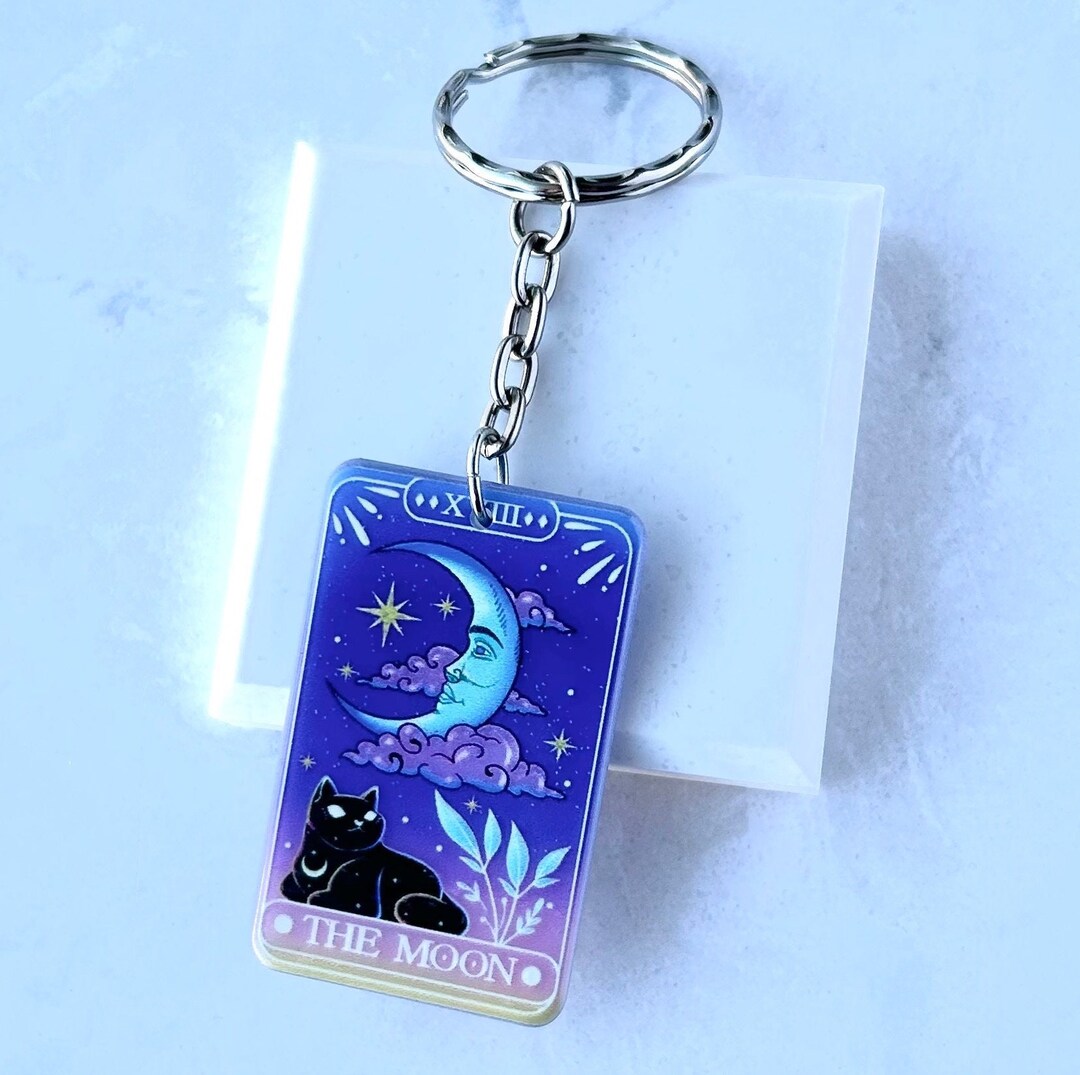 The Moon Tarot Card Keychain, Black Cat, Gifts for Her, Tarot Gifts ...