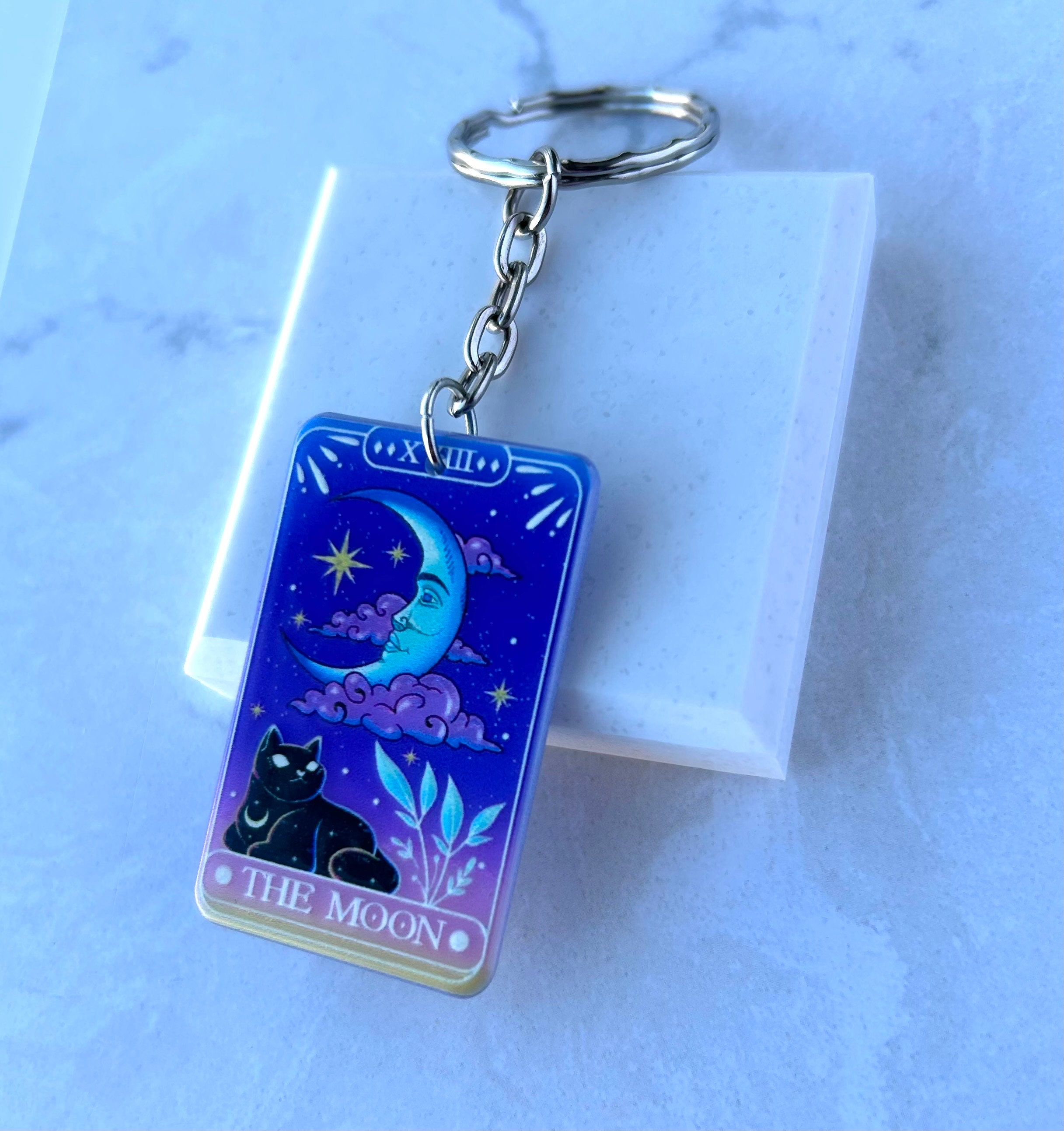 The Moon Tarot Card Keychain, Black Cat, Gifts for Her, Tarot Gifts ...