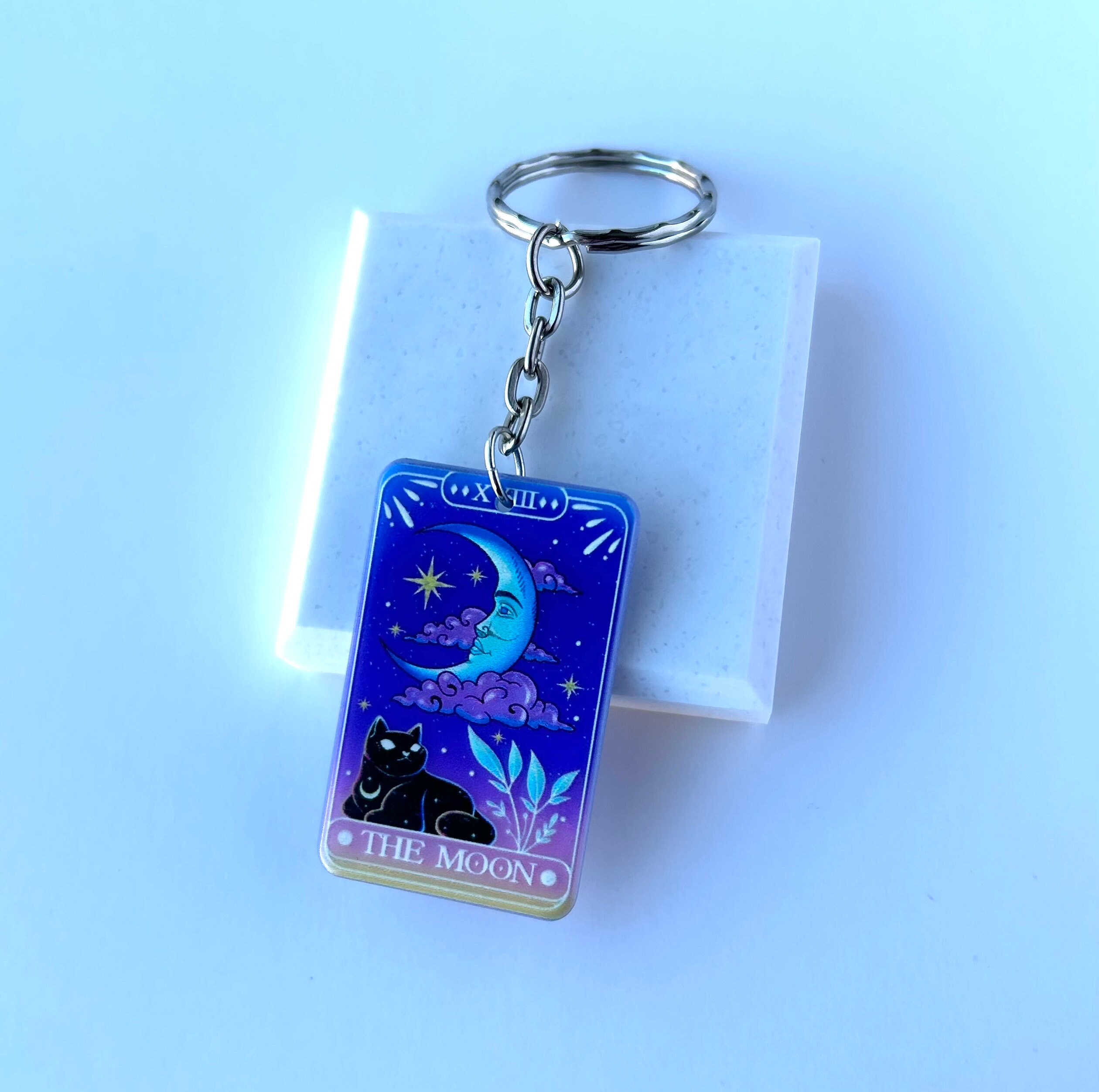 The Moon Tarot Card Keychain, Black Cat, Gifts for Her, Tarot Gifts ...