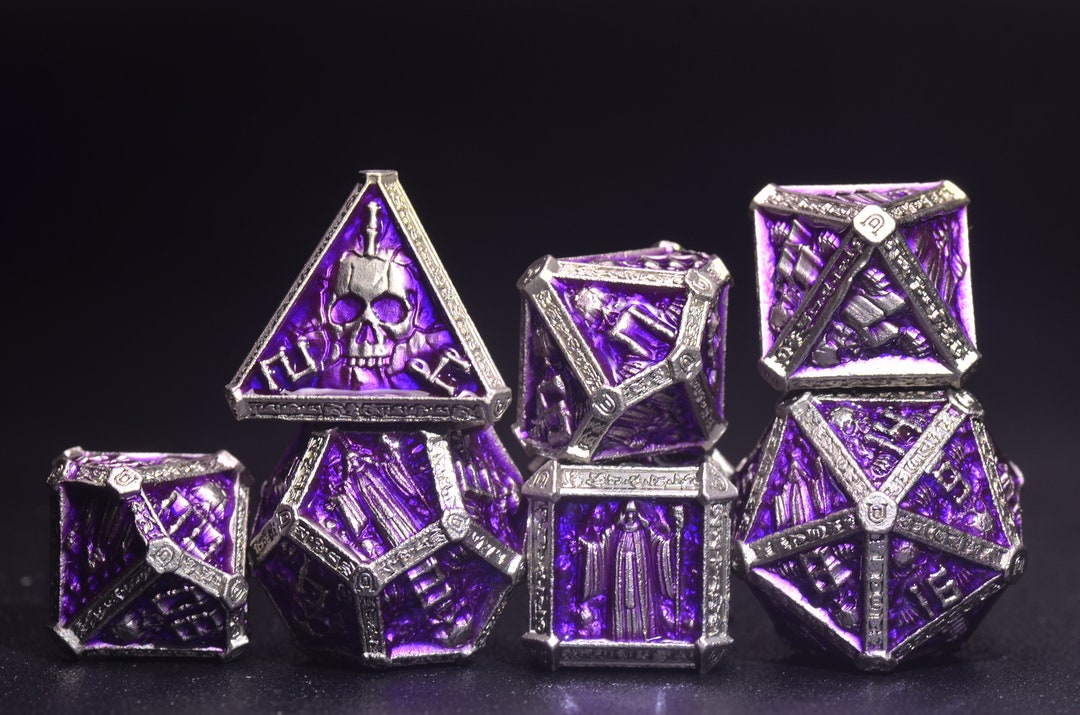 Purple Wizard Metal Dice Set - Necromancer Dice, Skeleton Mage Dice ...