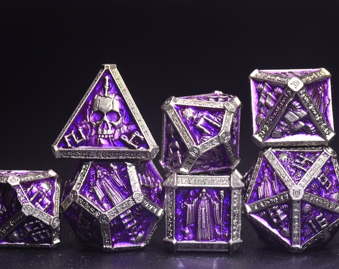 Purple Wizard Metal Dice Set Necromancer Dice, Skeleton Mage Dice ...