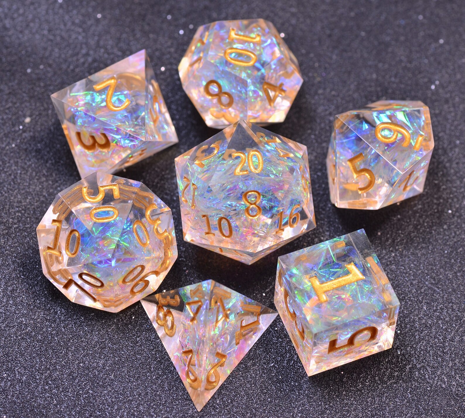 Golden Transparent DND Dice D&D Resin Sharp Edge Dice Set - Etsy