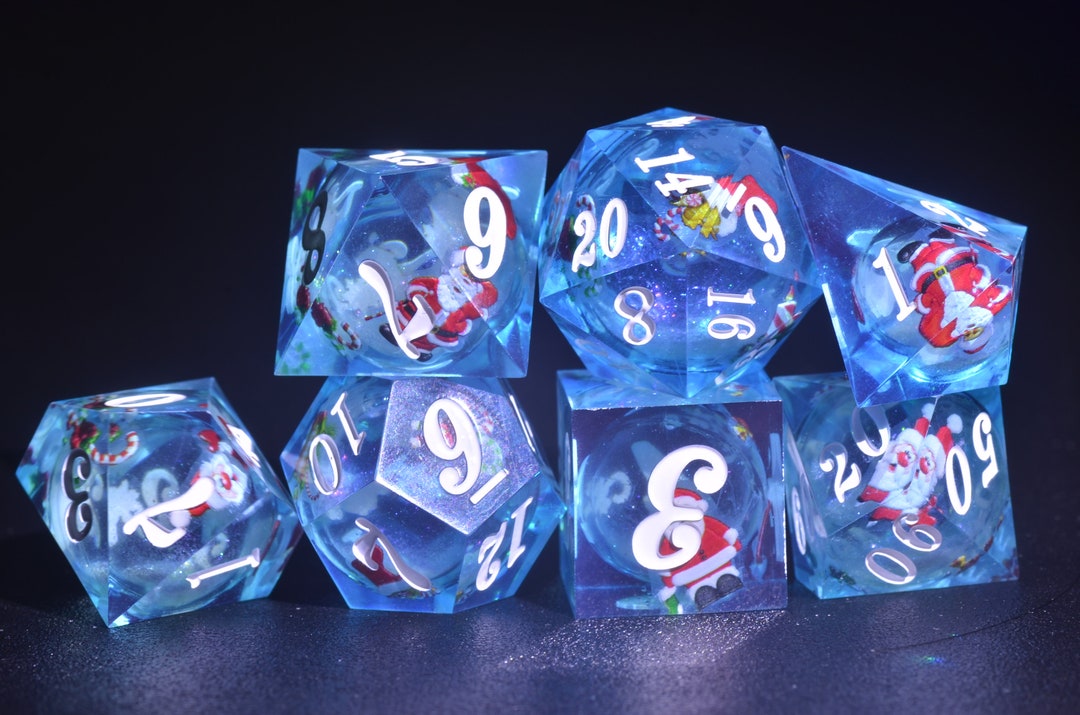 Blue Christmas Liquid Core Dice Set, Santa Claus Dice Dice,dnd Sharp ...