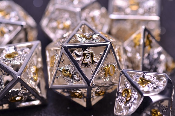 Platinum hawk Hollow metal dice hollow DND dice SET hollow knight dice ...