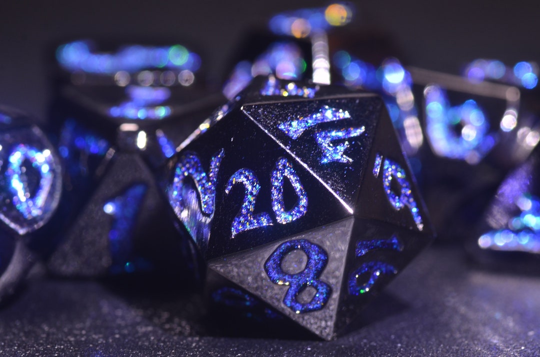 Blue Sparkle Dragon Scale Obsidian Dice Set - Glossy Metal Dice ...