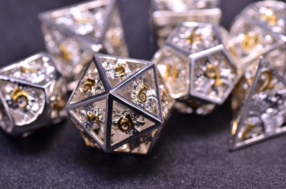 Platinum hawk Hollow metal dice hollow DND dice SET hollow knight dice ...