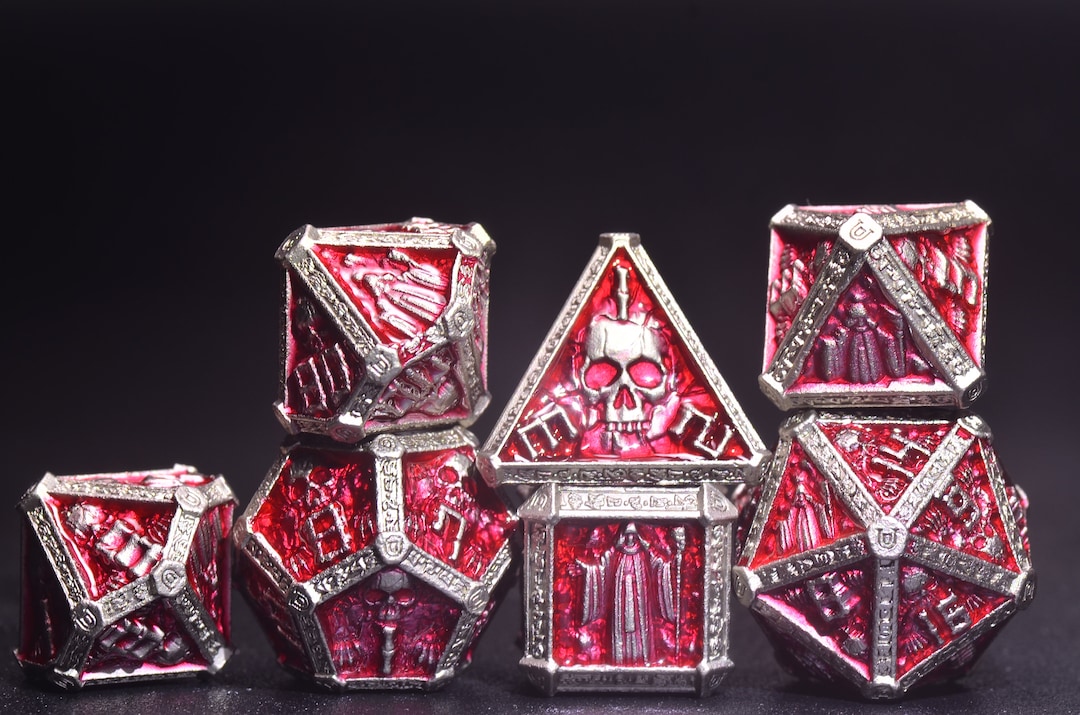 RED Wizard Metal Dice Set - Necromancer Dice, Skeleton Mage Dice ...