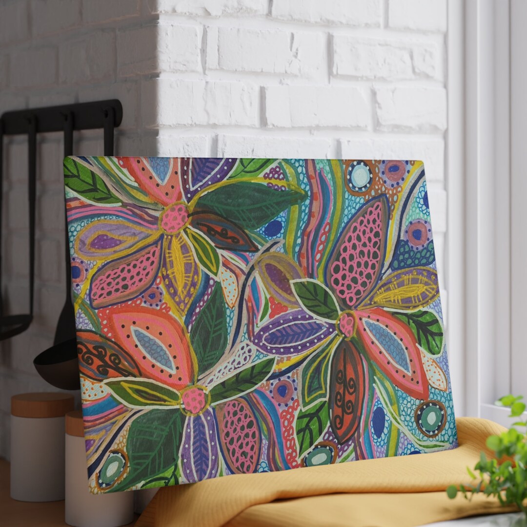 Abstract Floral Glass Cutting Board - Etsy