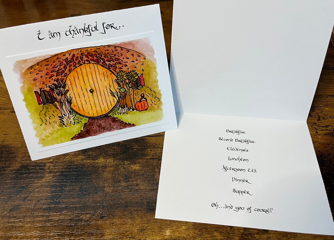 Thanksgiving Hobbit Door Greeting Card- 3 Cards & Envelopes per Order ...