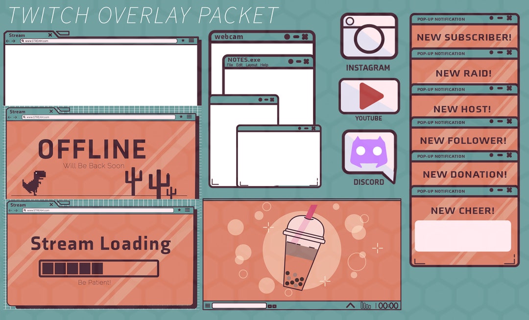Retro Boba Computer Themed Twitch Overlay Packet - Etsy