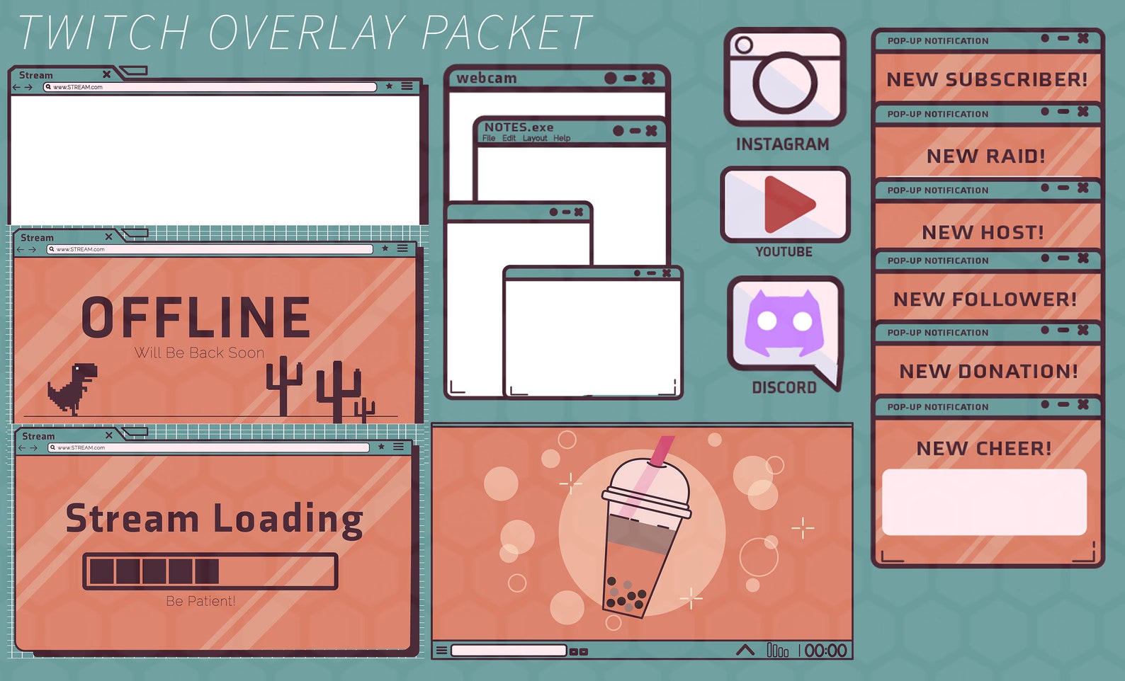 Retro Boba Computer Themed Twitch Overlay Packet - Etsy