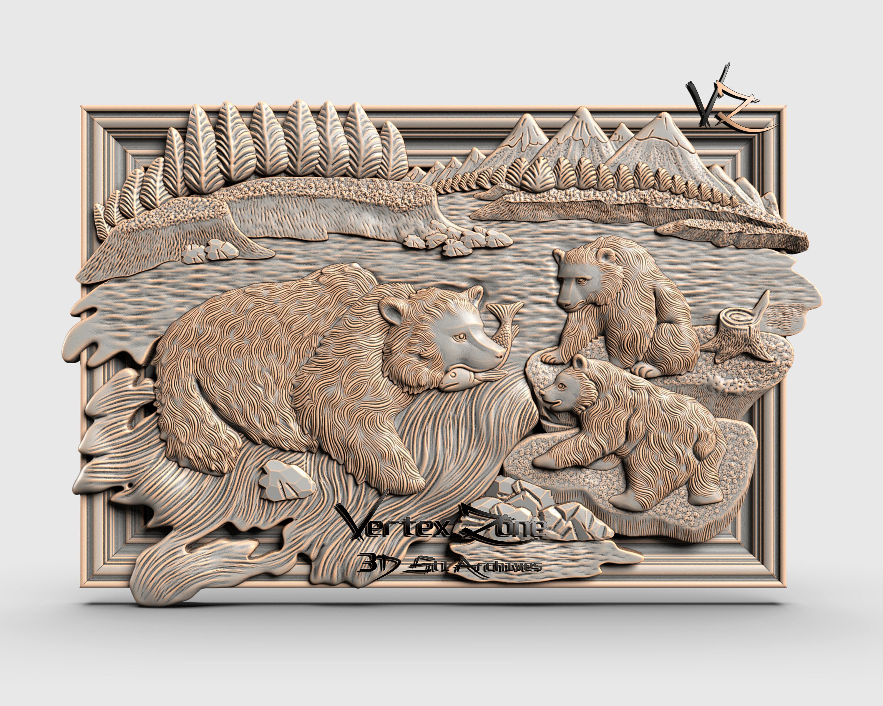 Bears Framed 3D STL Model for Cnc users CNC Router Engraver | Etsy