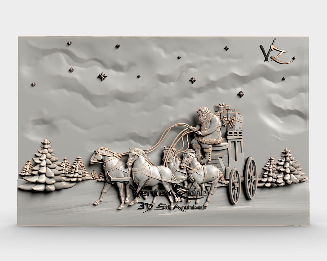Santa With Horses, 3D STL Model for Cnc Users, CNC Router Engraver, V ...