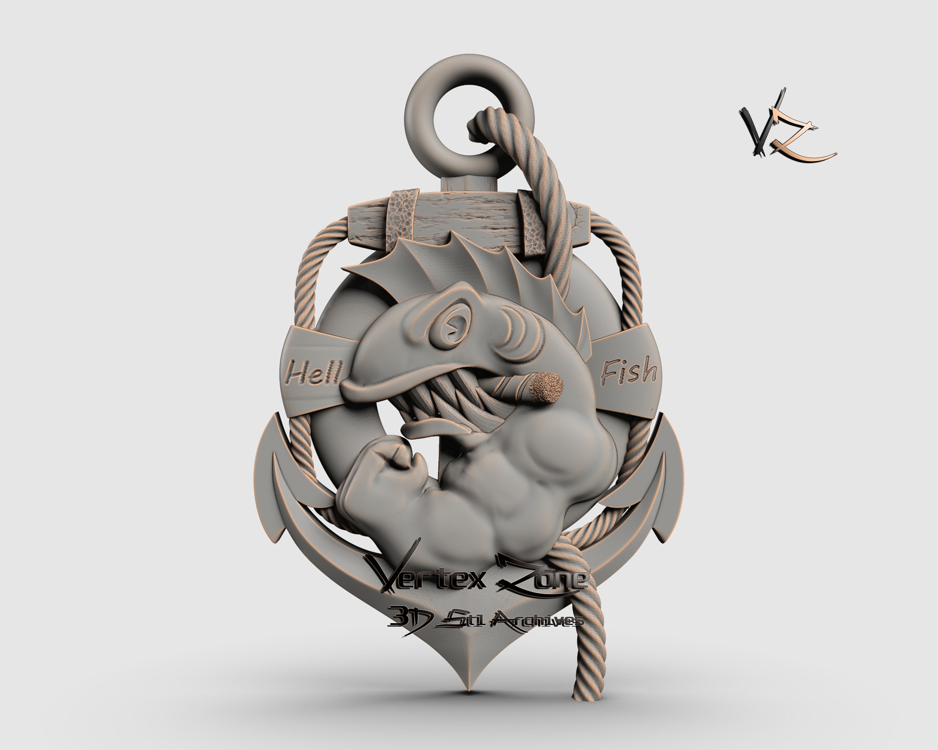 10182 Artcam Cut 3D Vetric Carving Hell Fish Anchor Relief 3d STL Model ...
