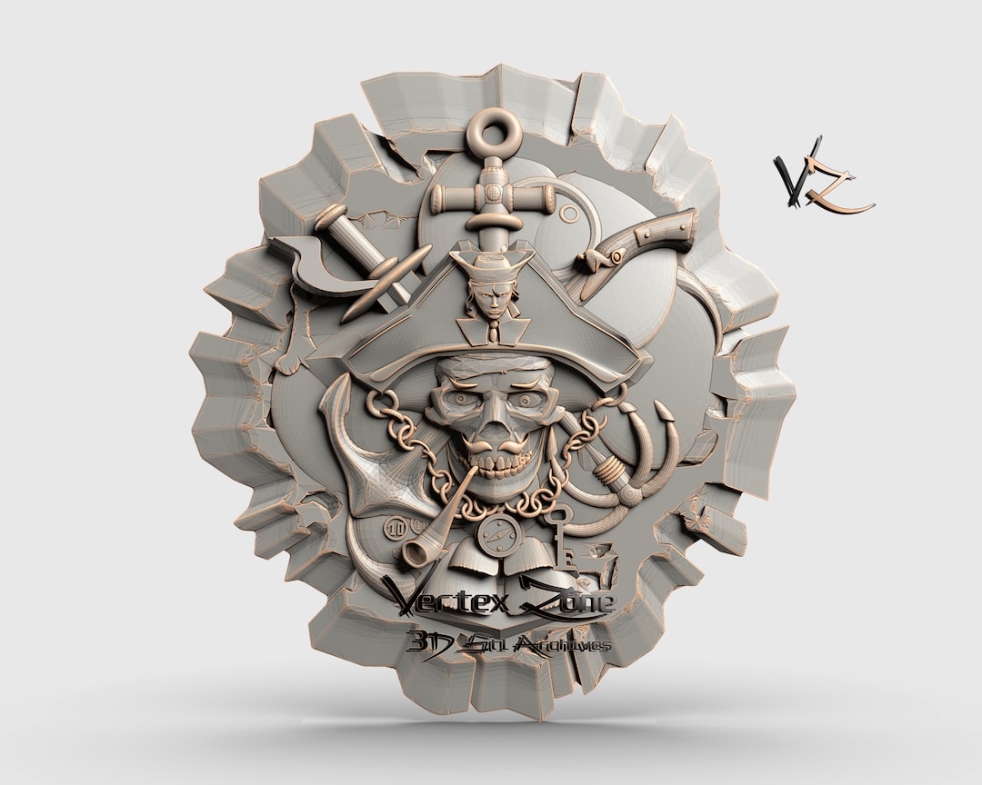 Symbol Pirate Jolly Roger, 3D STL Model for Cnc Users, CNC Router ...