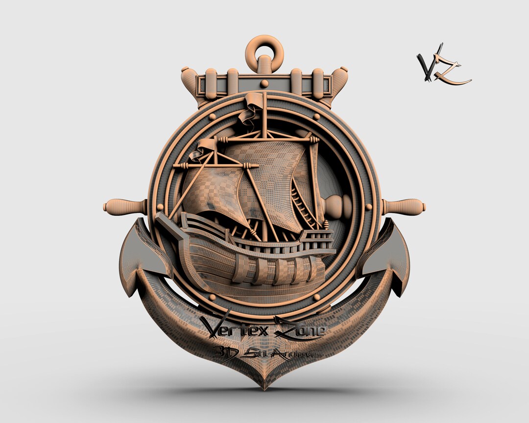 Barco e âncora, modelo 3D STL para usuários CNC, gravador de roteador ...