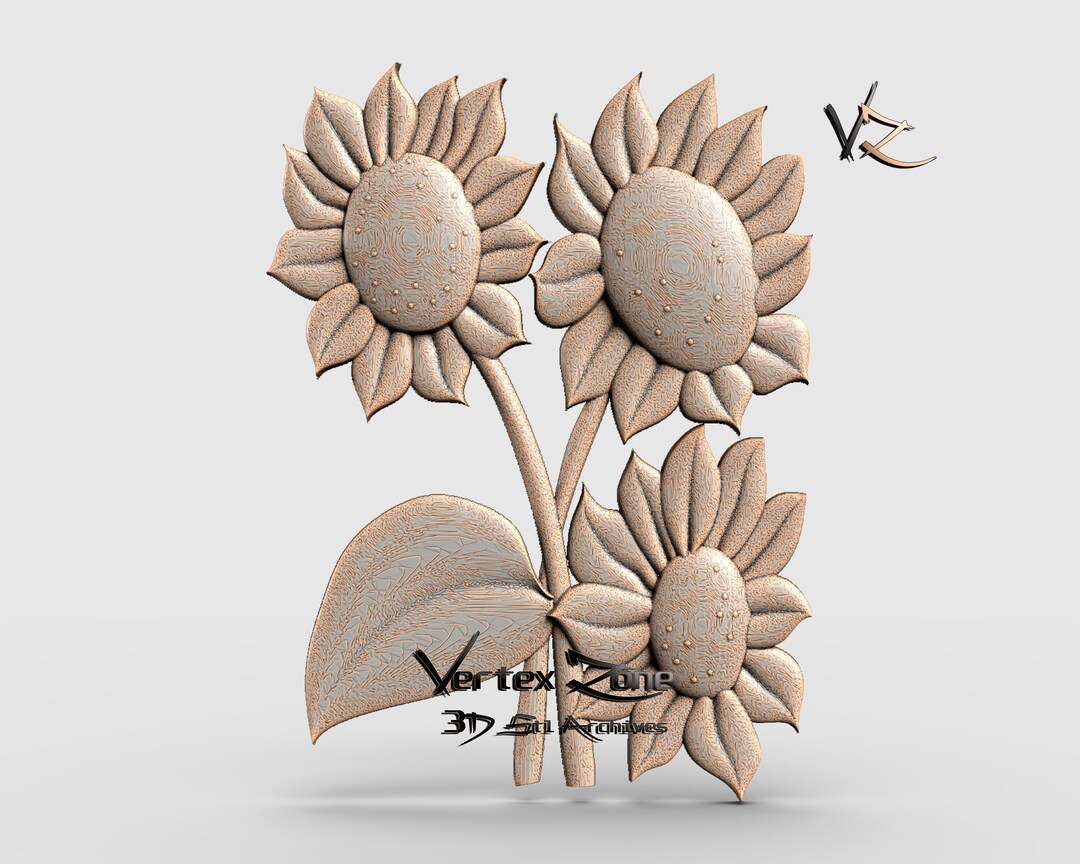 Sun Flowers, 3D STL Model for Cnc Users, CNC Router Engraver, V-carve ...