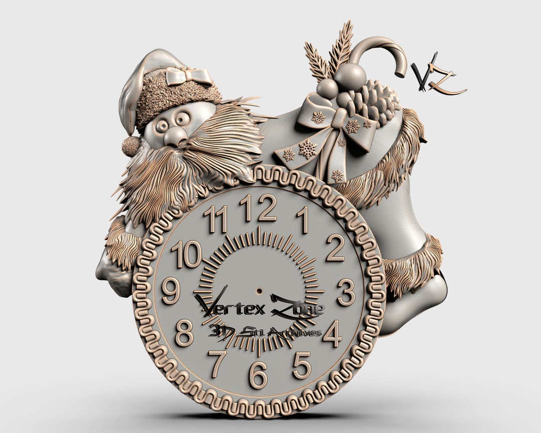 Santa Clock, 3D STL Model for Cnc Users, CNC Router Engraver, V-carve ...
