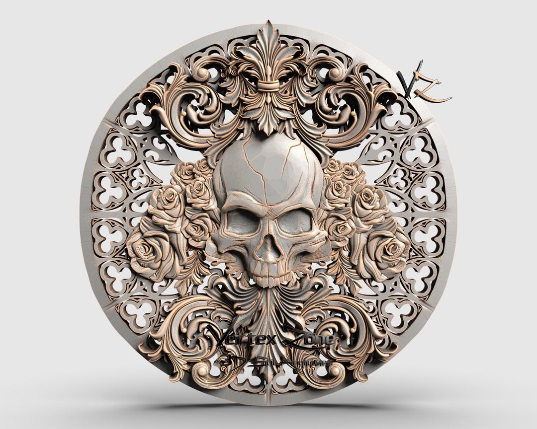 Skull Roses, 3D STL Model for Cnc Users, CNC Router Engraver, V-carve ...