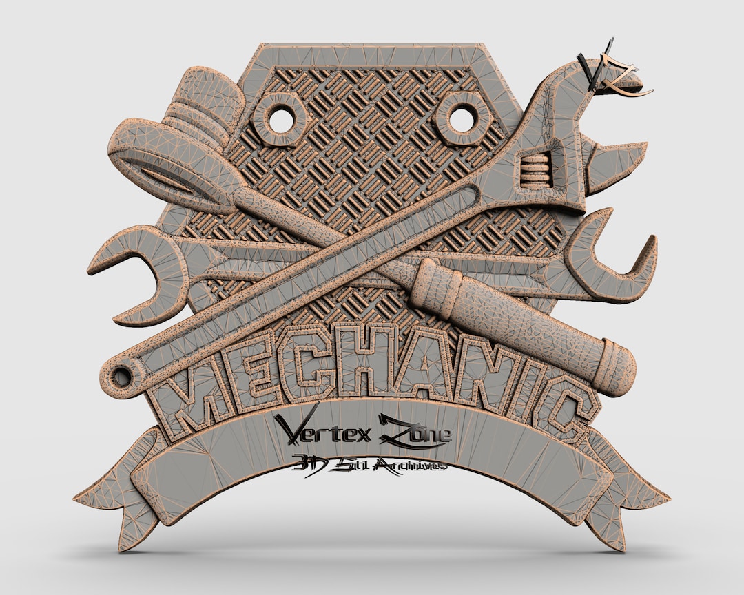 Mechanic Sign, 3D STL Model for Cnc Users, CNC Router Engraver, V-carve ...
