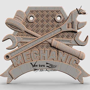 Mechanic Sign, 3D STL Model for Cnc Users, CNC Router Engraver, V-carve ...