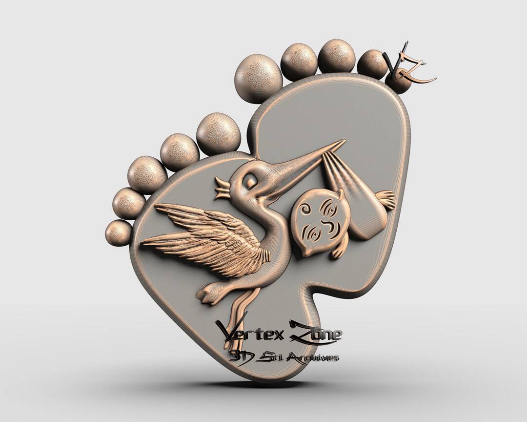 Baby Feet With Stork, 3D STL Model for Cnc Users, CNC Router Engraver ...