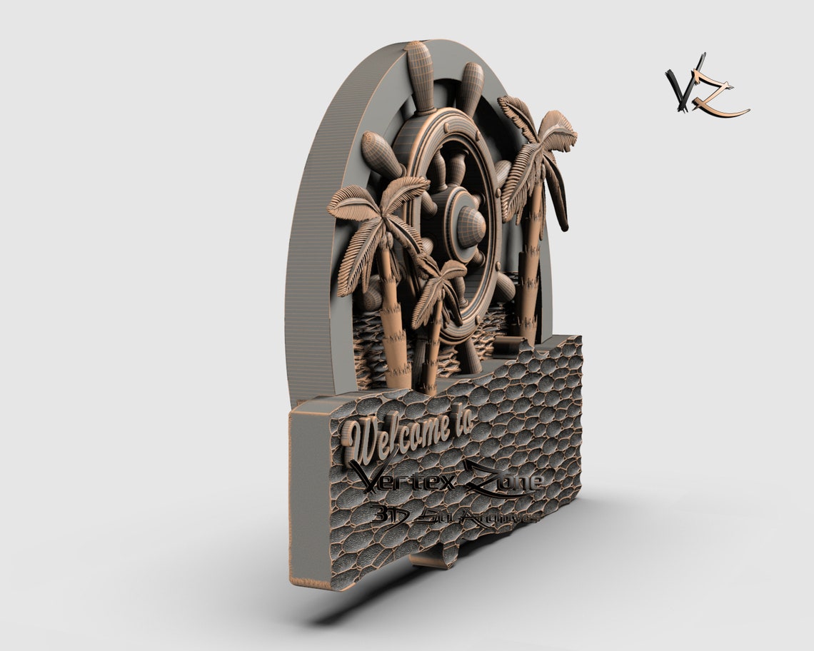 Welcome Wheel and Palm Trees 3D STL Model for Cnc Users CNC - Etsy UK
