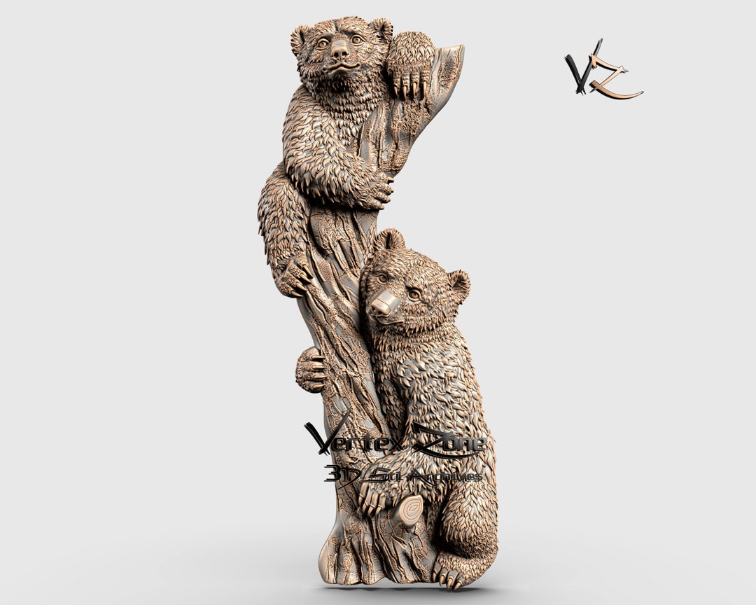 Bears on Tree, 3D STL Model for Cnc Users, CNC Router Engraver, V-carve ...