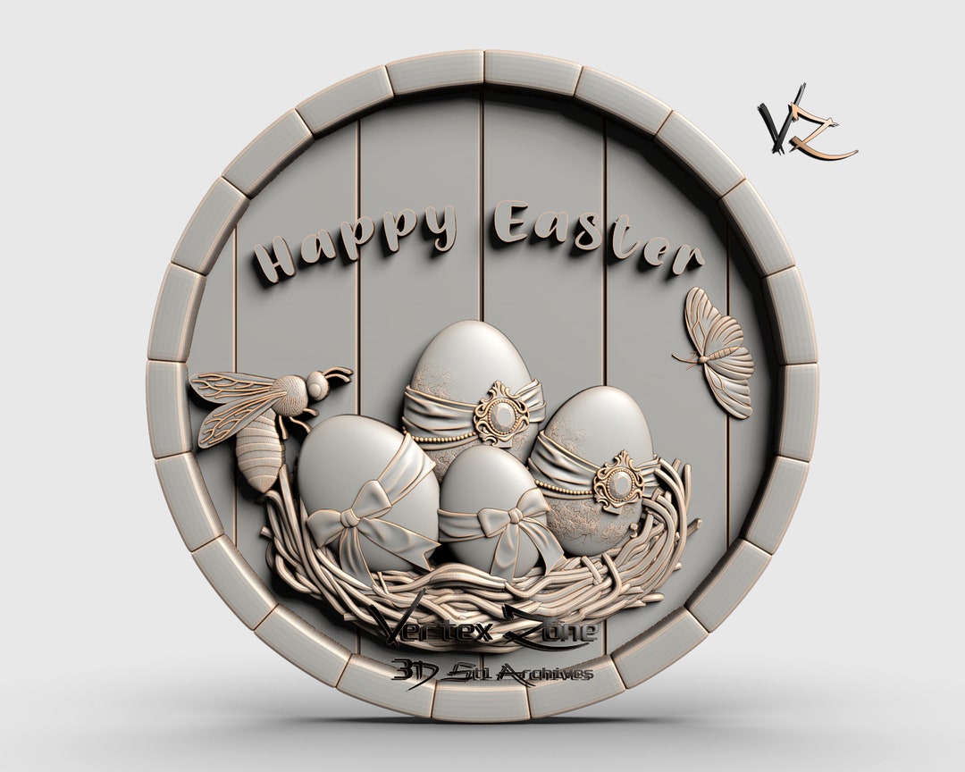 Happy Easter, 3D STL Model for Cnc Users, CNC Router Engraver, V-carve ...