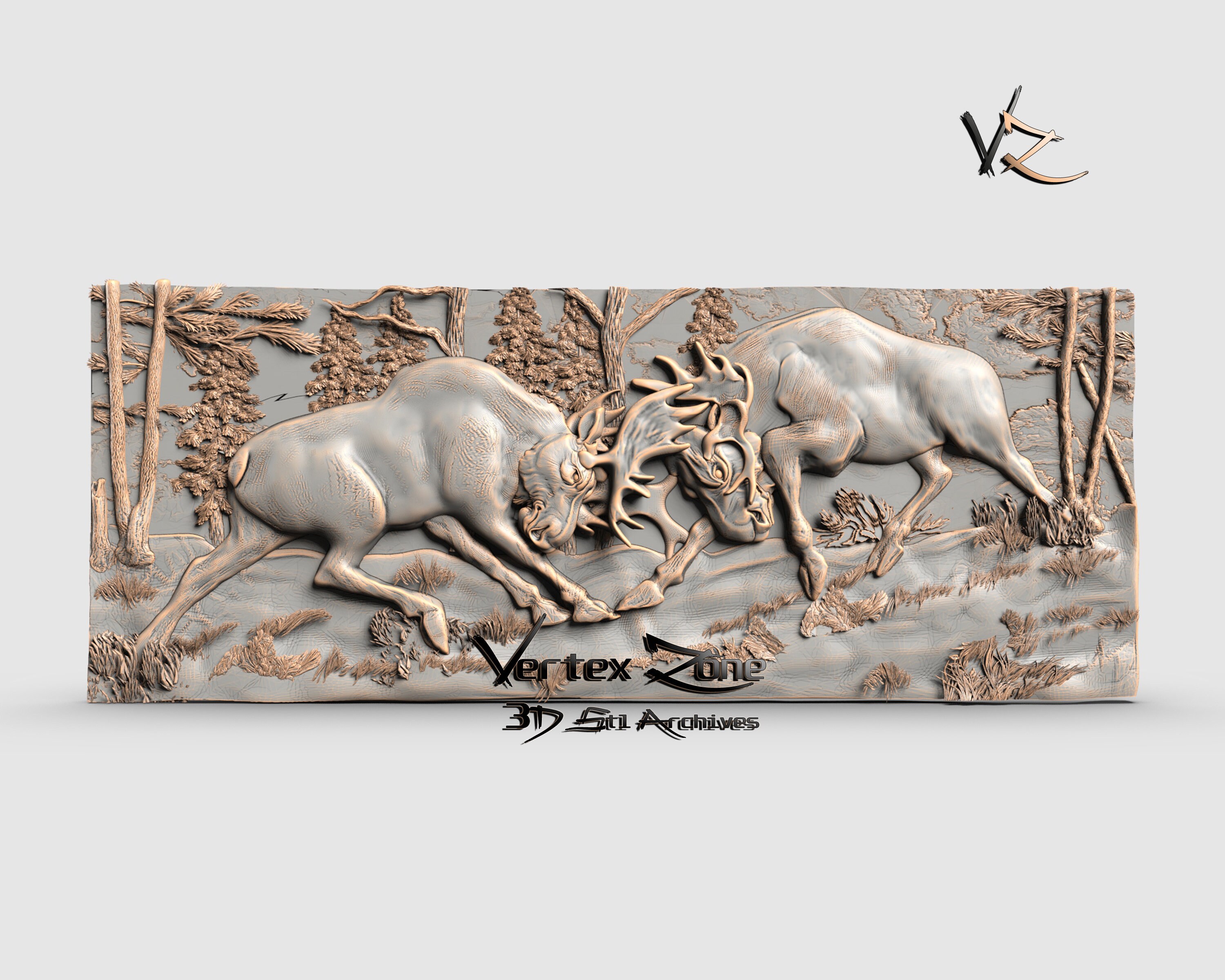 Reindeer Fighting, 3D STL Model for Cnc Users, CNC Router Engraver, V ...