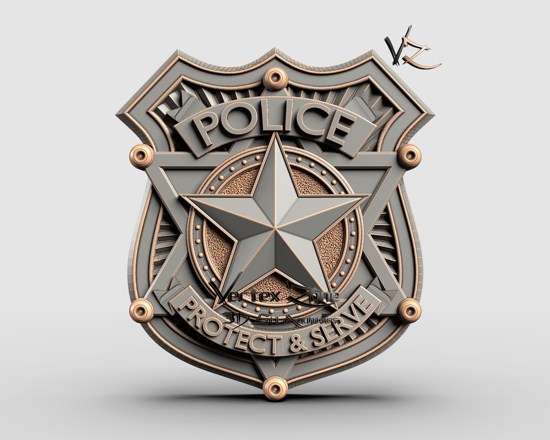 Police Badge, 3D STL Model for Cnc Users, CNC Router Engraver, V-carve ...