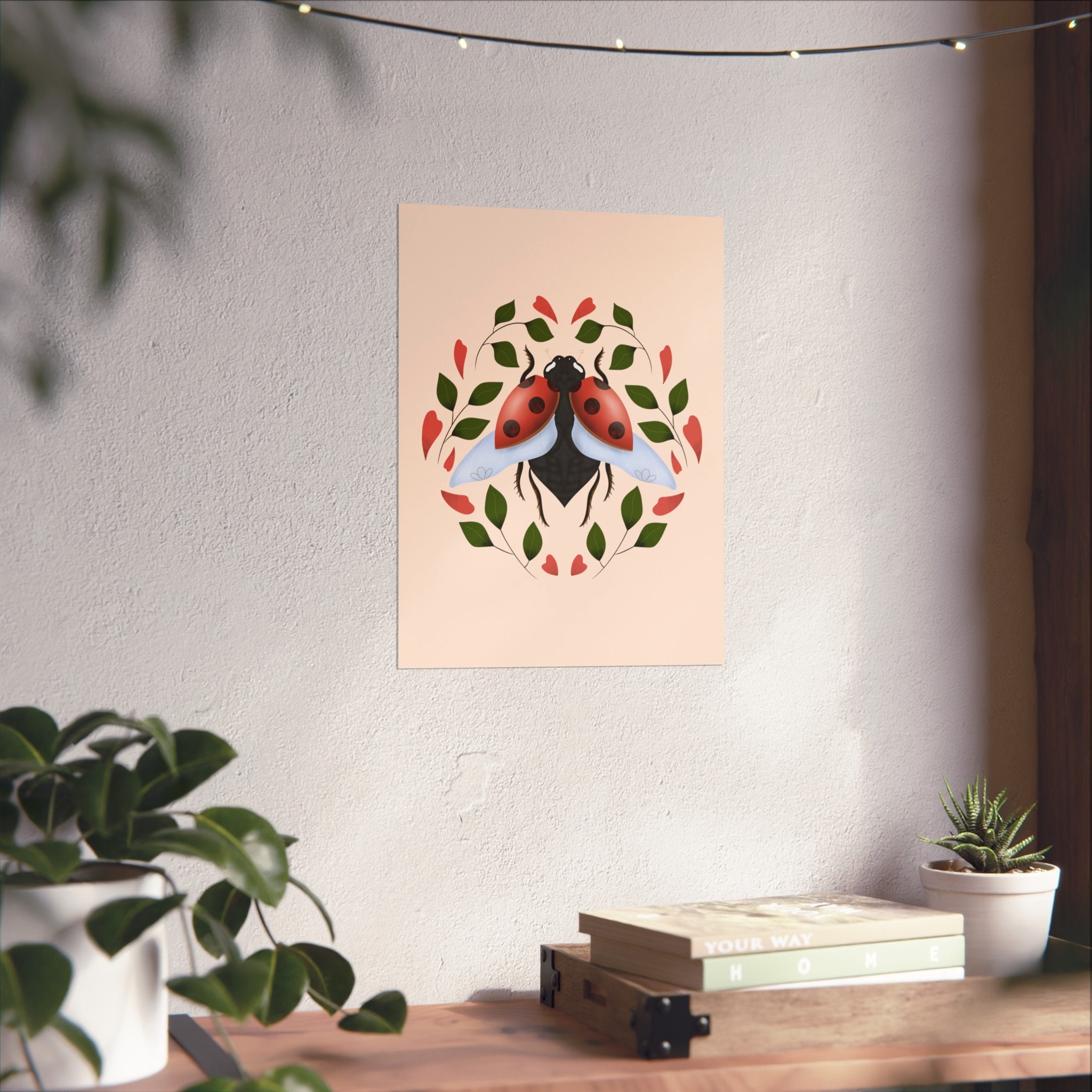 Insect Folk Art, Ladybird Art Print, Insect Floral Art, Gallery Wall ...