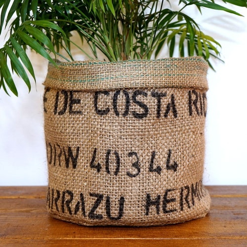 Upcycled Coffee Sack Plant Pot / Storage Basket Brown Tight - Etsy