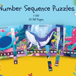 Sea Creatures Puzzle Number Sequence 1-100 Puzzle Printable Montessori ...