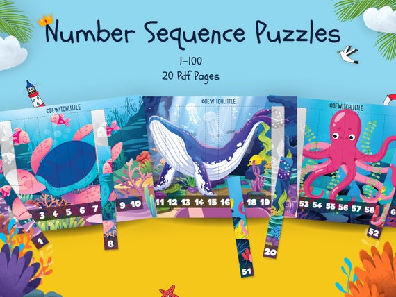 Sea Creatures Puzzle Number Sequence 1-100 Puzzle Printable - Etsy
